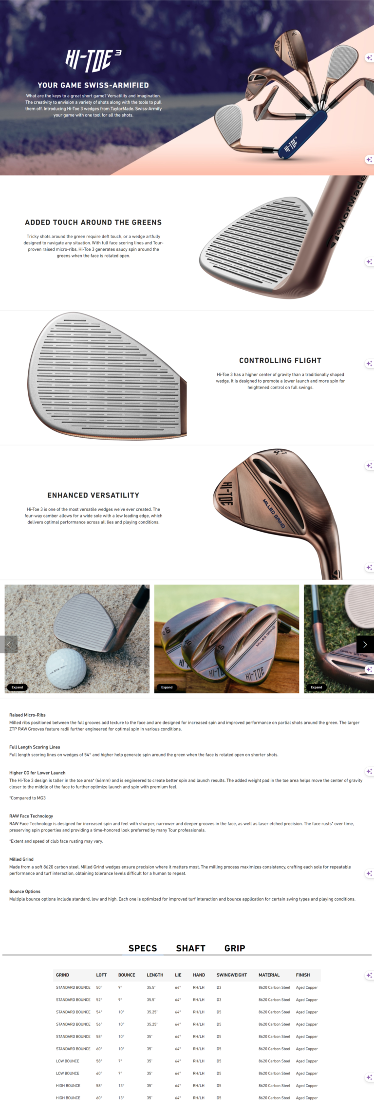 TaylorMade Hi-Toe 3 Copper Wedge 56/10 KBS Hi-Rev 115 2.0 Brand New ของ ...